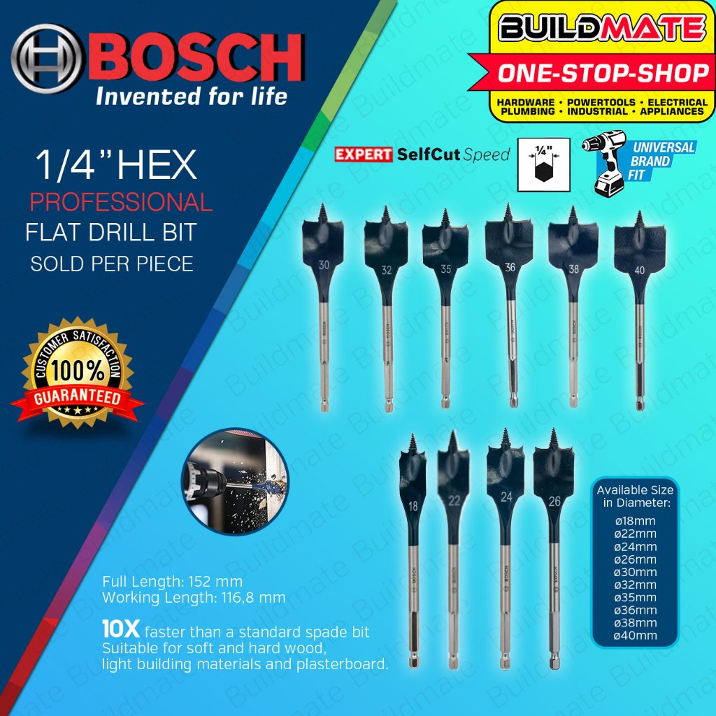 BUILDMATE Bosch 152MM Self Cut Speed Flat Spade Drill Bit 1/4" Hex ...