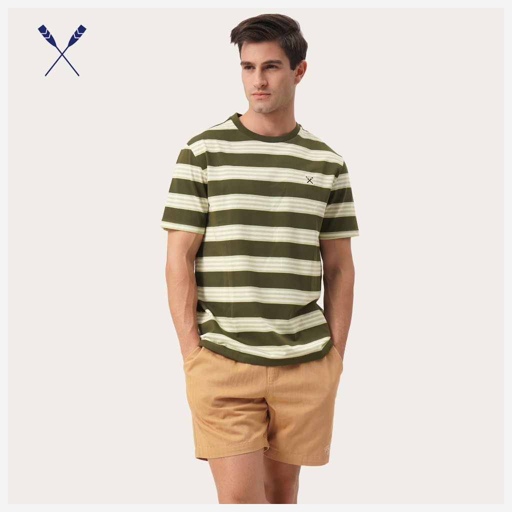 Regatta Round Neck T-Shirt In Stripes For Men (Brown/Navy Blue/Sage ...