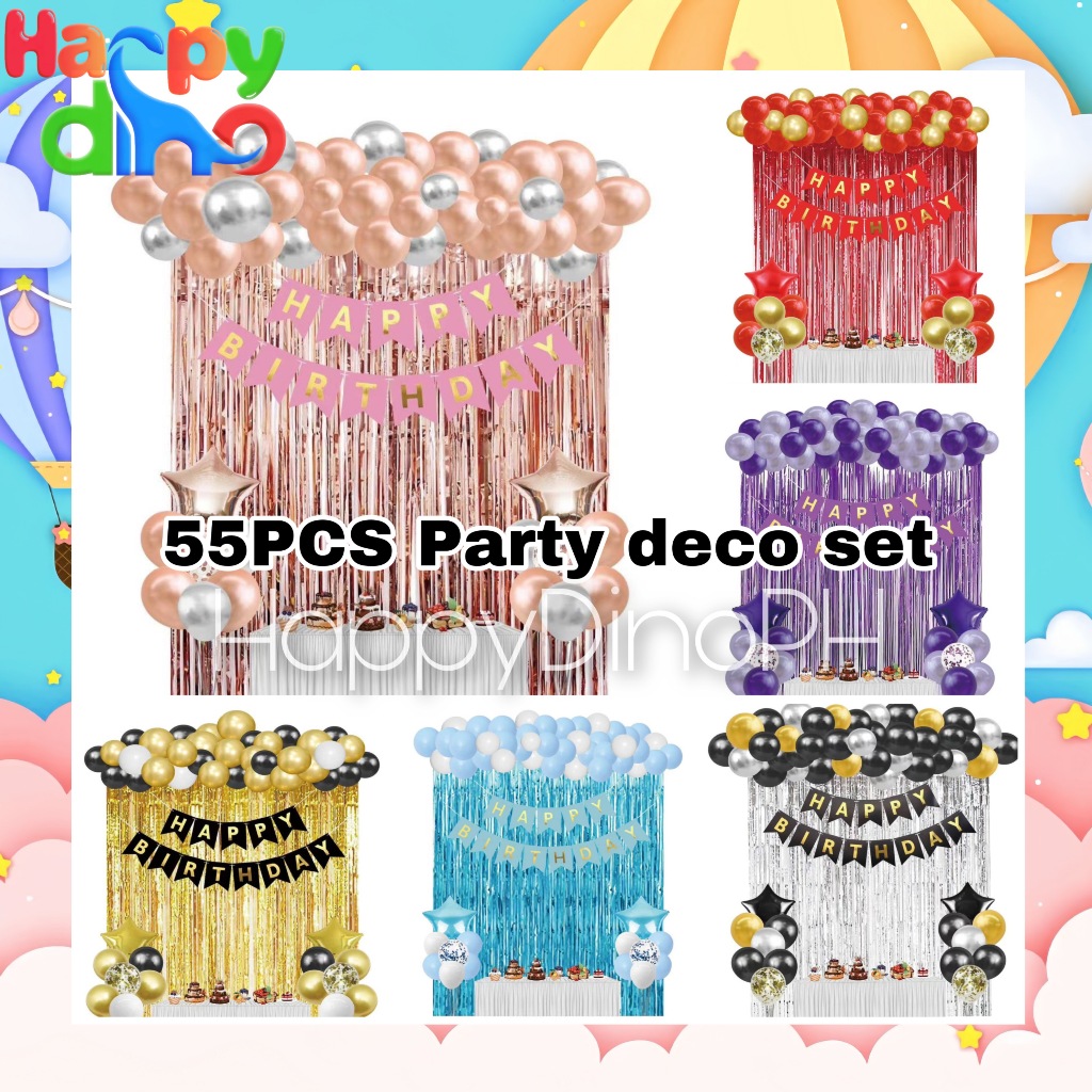 55PCS Birthday Decoration Set Rubber balloon Foil curtain HBD Banner ...