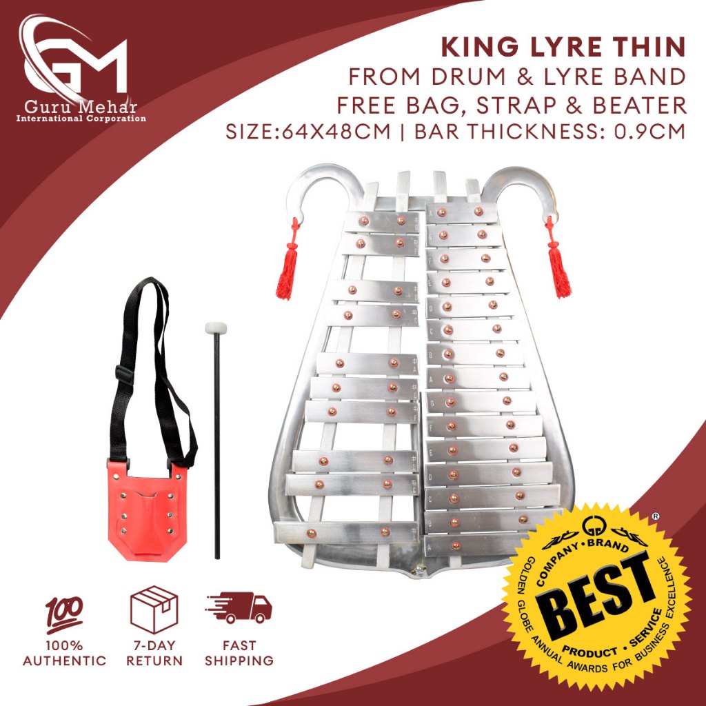 King Lyre for Drum and Lyre Band Thin Flat Bars with Free Bag, Strap ...