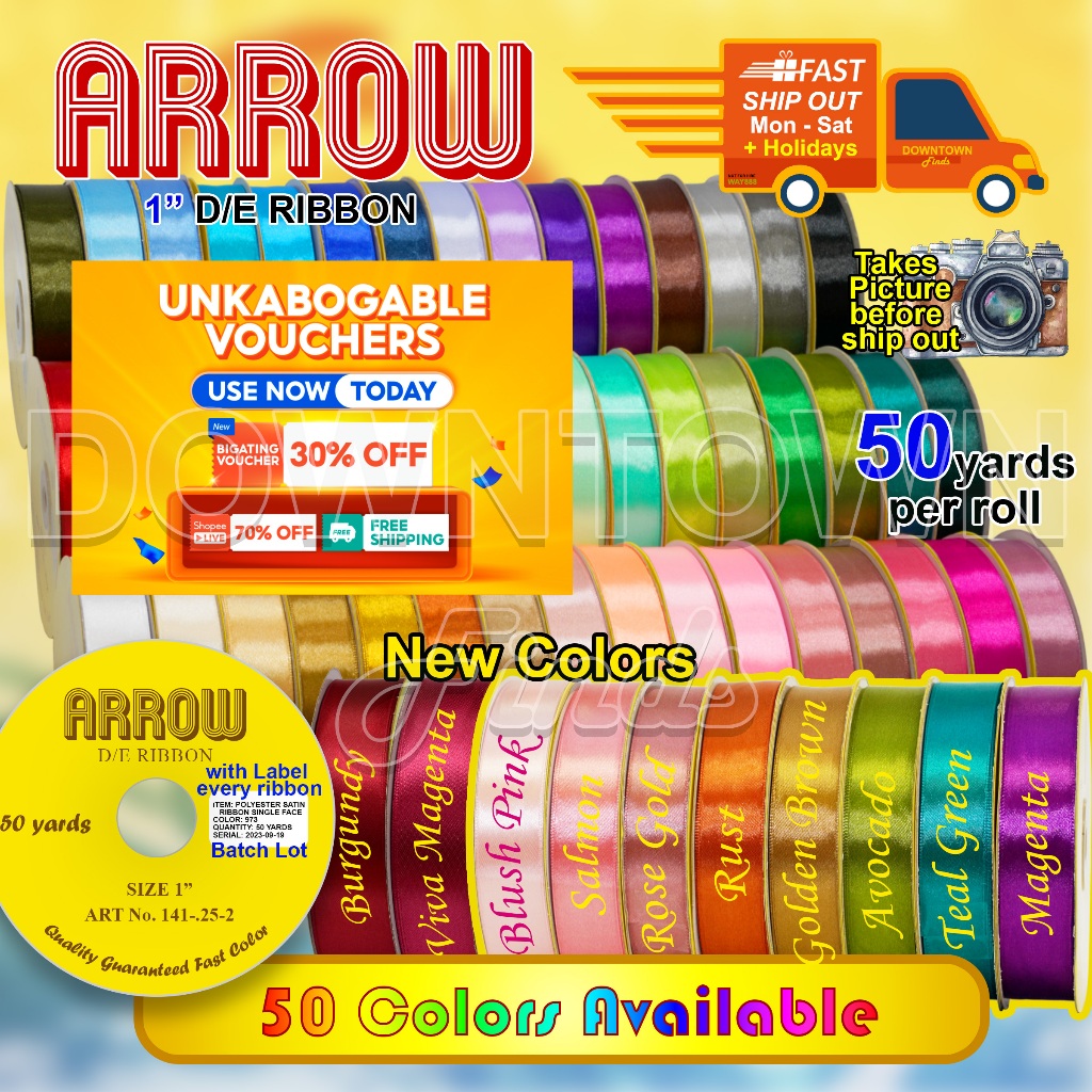 (50Yards/Roll) 1 inch ARROW Satin Ribbon Double Edge decorative ...
