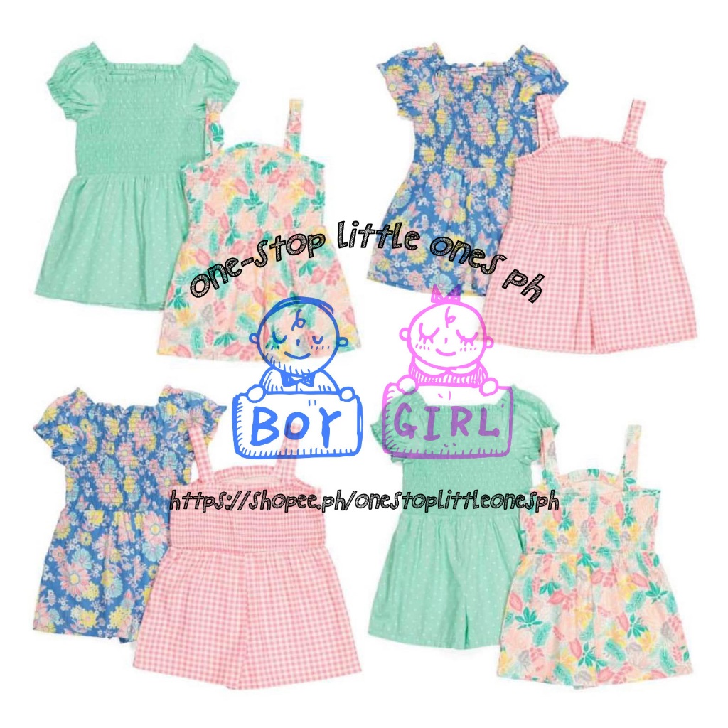 Tommy Bahama Girls 2pc Smocked Rompers Set - B12/13/19 | Shopee Philippines