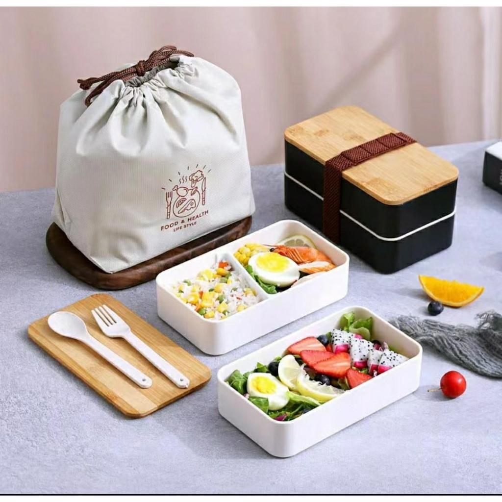 Ivykarla Lunch Box Bamboo Covered Single and Double-Layer Bento Box ...