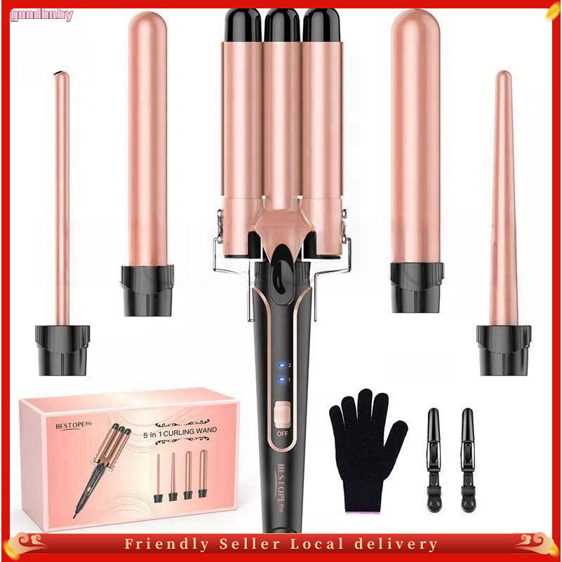 Curling Iron Wave Hair Curler 5 in 1 Curling Wand Set with 3 Barrel ...