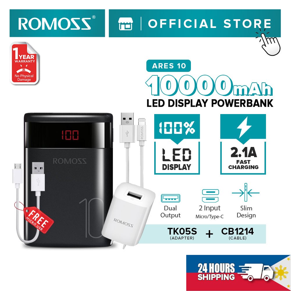 ROMOSS 10000mAh Mini Powerbank Fast Charging Portable Battery Charger ...