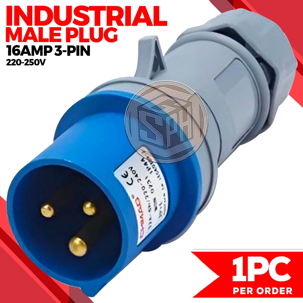 GS Industrial Male Plug 16A 3-Pole (2P+E) IP44 CEE | Heavy Duty Electrical & Industrial ...