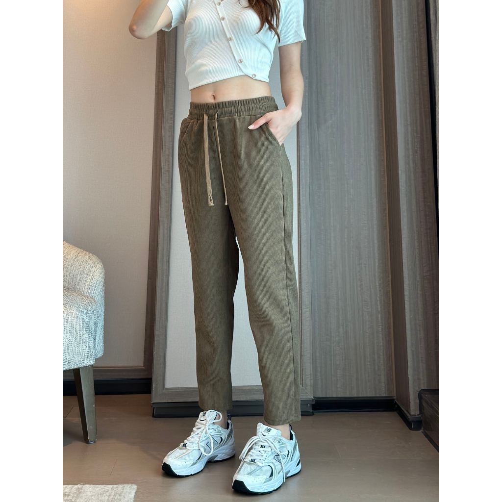 Corduroy Highwaist Pants Drawstring Elastic Waist | Shopee Philippines