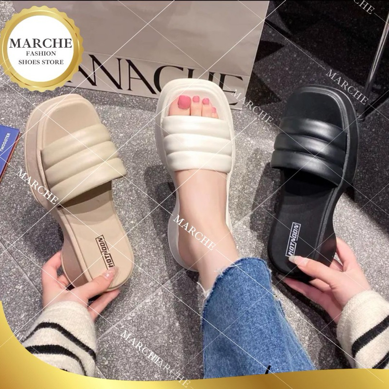 Marche Thick-Sole Casual Rubber Slippers One-Strap Slide Sandals For ...