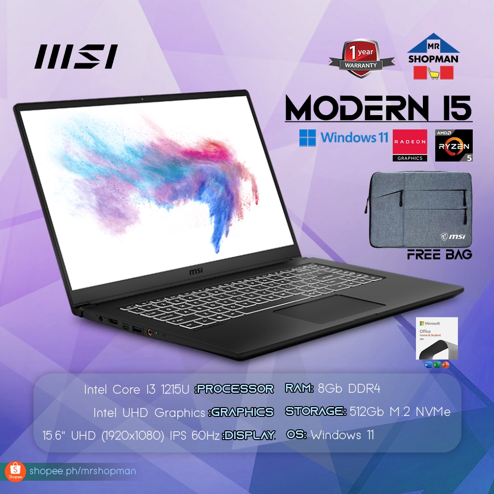 MSI Modern 15 B7M-275PH Ryzen 5 7530U | 15.6" FHD | 16GB RAM | 512GB ...
