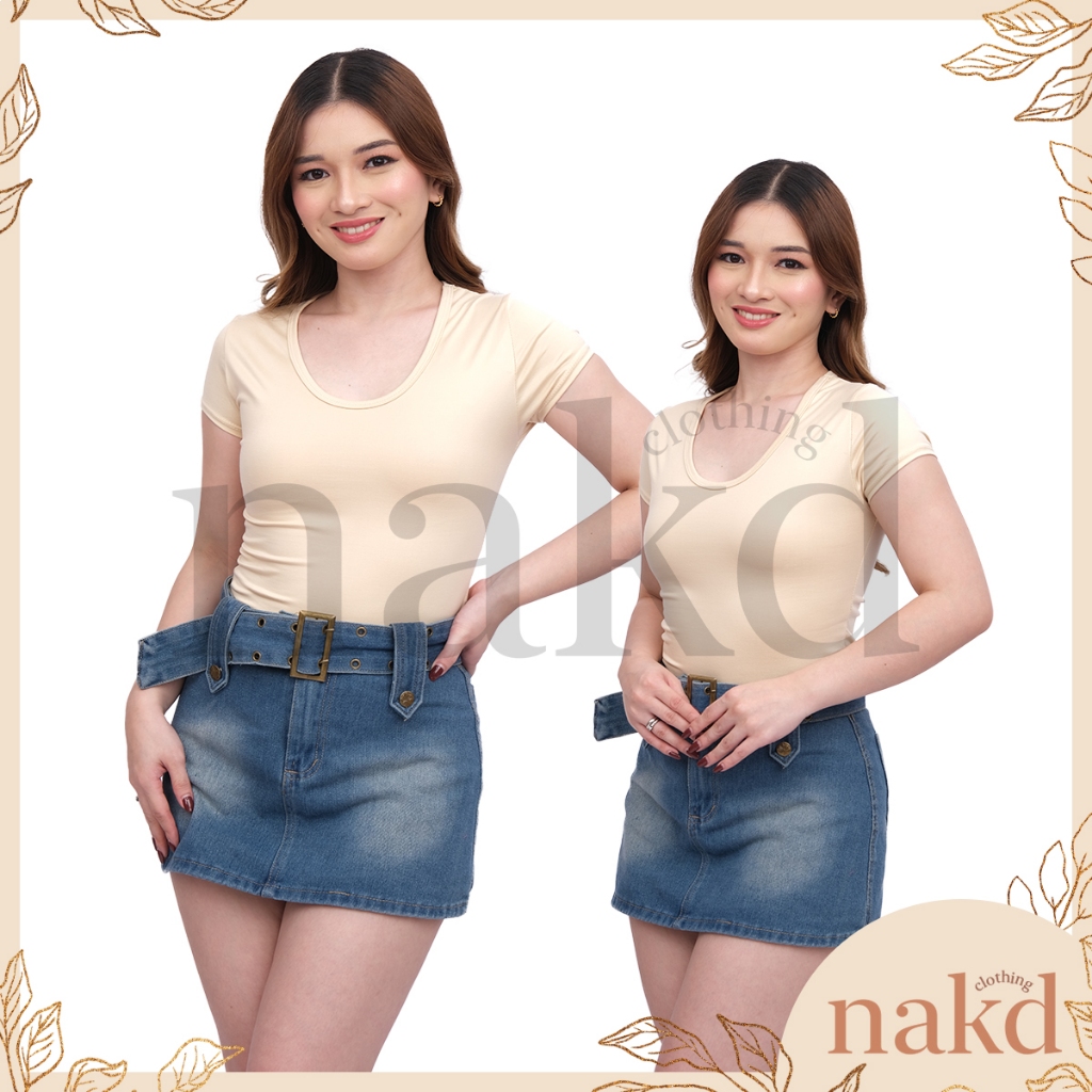 NAKD FASHION FLYN BASIC DAILY ROUND NECK COMFY CASUAL SLIM BODY HUGGING BLOUSE TOP XS-S/M-L 1807 ...