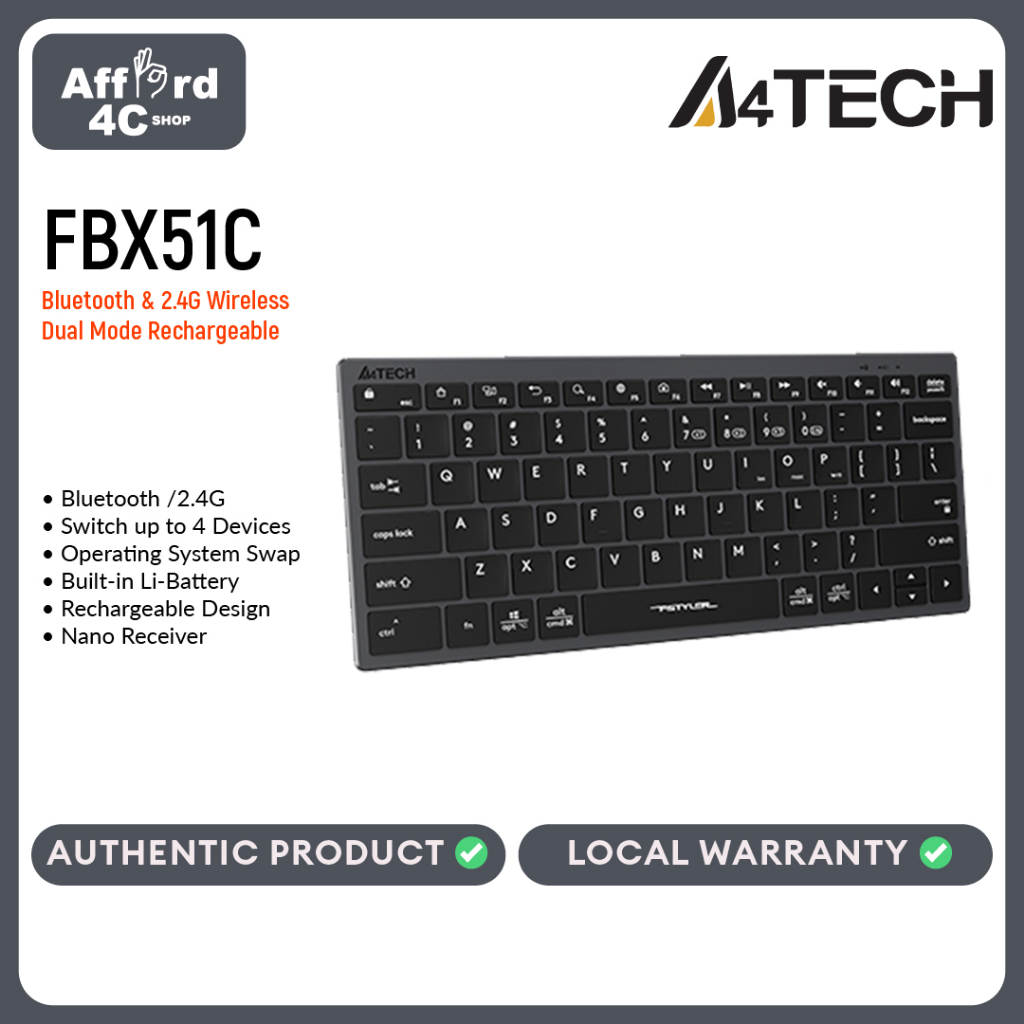 A4Tech FBX51C Bluetooth & 2.4G Wireless Dual Mode Rechargeable Keyboard | Shopee Philippines