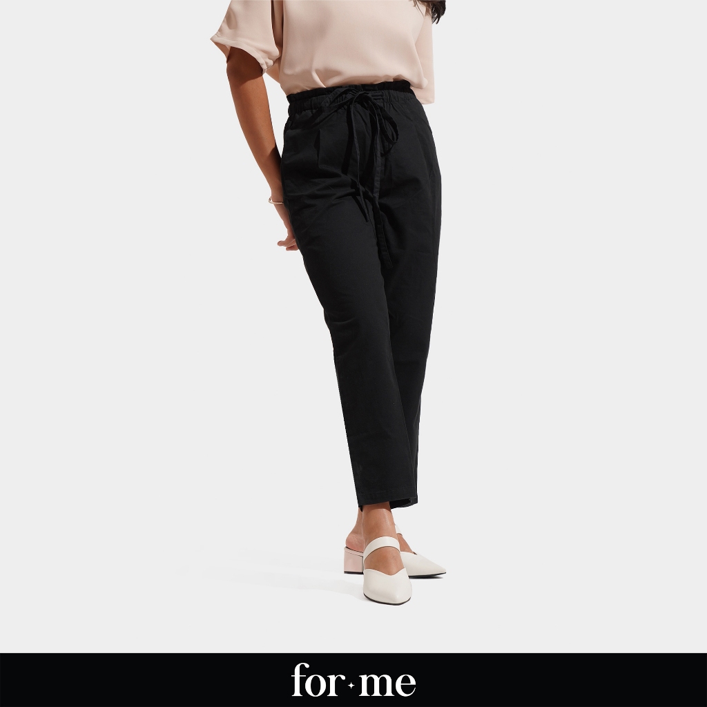 ForMe Tie Waist Slim Fit Cozy Pants for Women (Black/Khaki) | Shopee ...