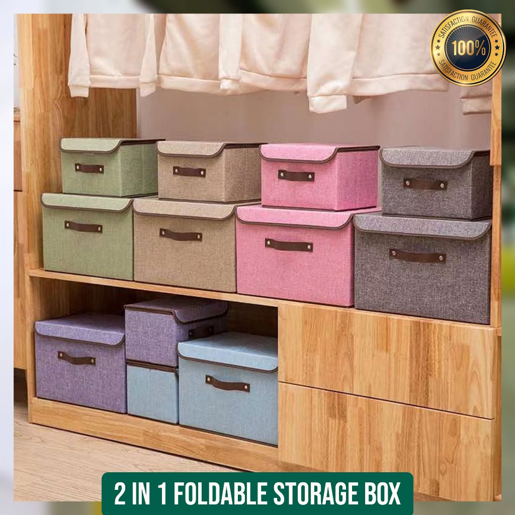 LGT 2in1 Foldable Plain Color Storage Bin Box Cloth Linen Wardrobe ...