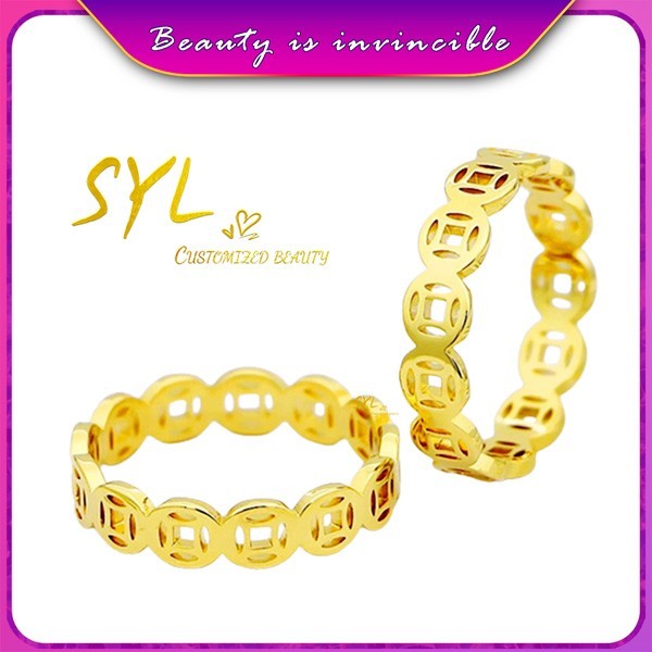 SYL(customized beauty) 18k Gold Ring Lucky Coin Stainless Coin Charm ...