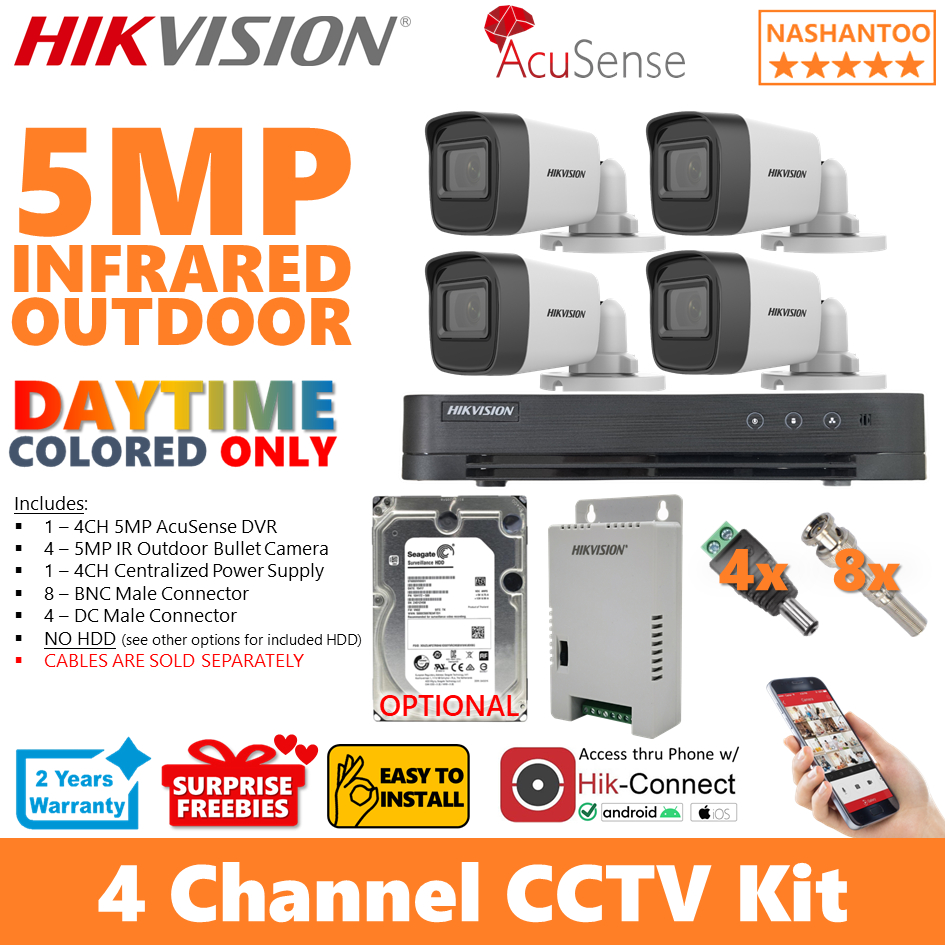 Hikvision 4Channel 5MP IR 4 Camera Outdoor 4CH DIY CCTV Package Kit 4 ...