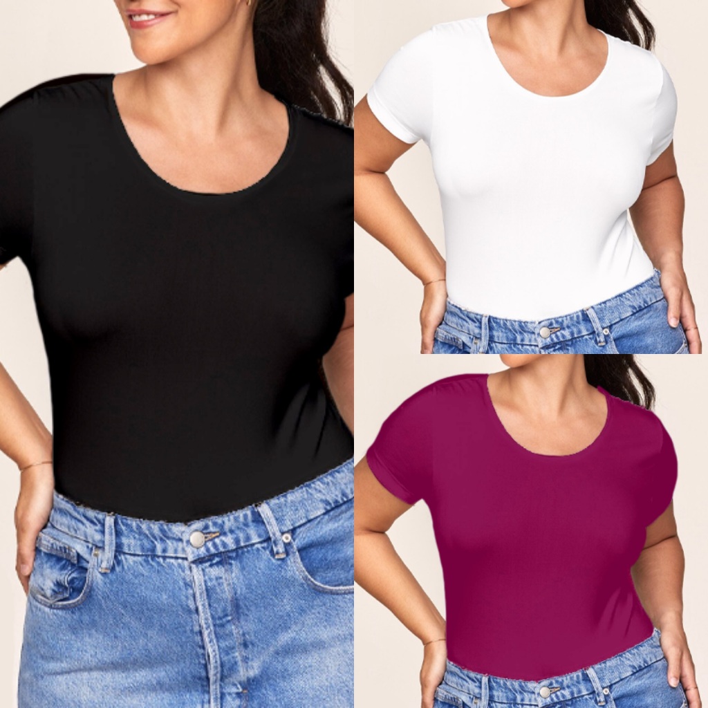 KILY.PH Plus Size Double Lining Top Scoop Neck Shirt Stretchable Plain ...