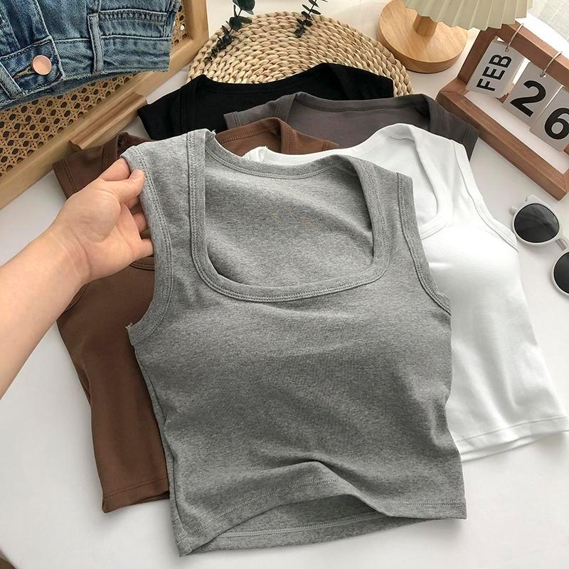 Kinwoo Korean Style Basic Low Cut Knitted Vest sleeveless Crop-Top with ...