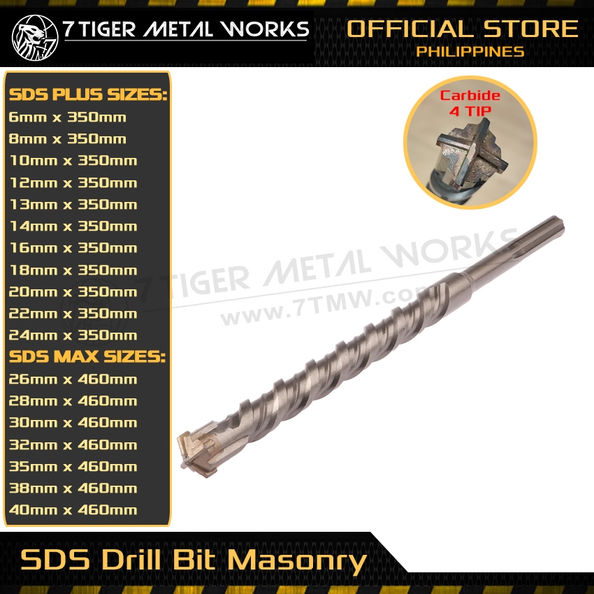 sds plus eagle bond masonry drill bit carbide 4 Tip from 6mm to 40mm ...