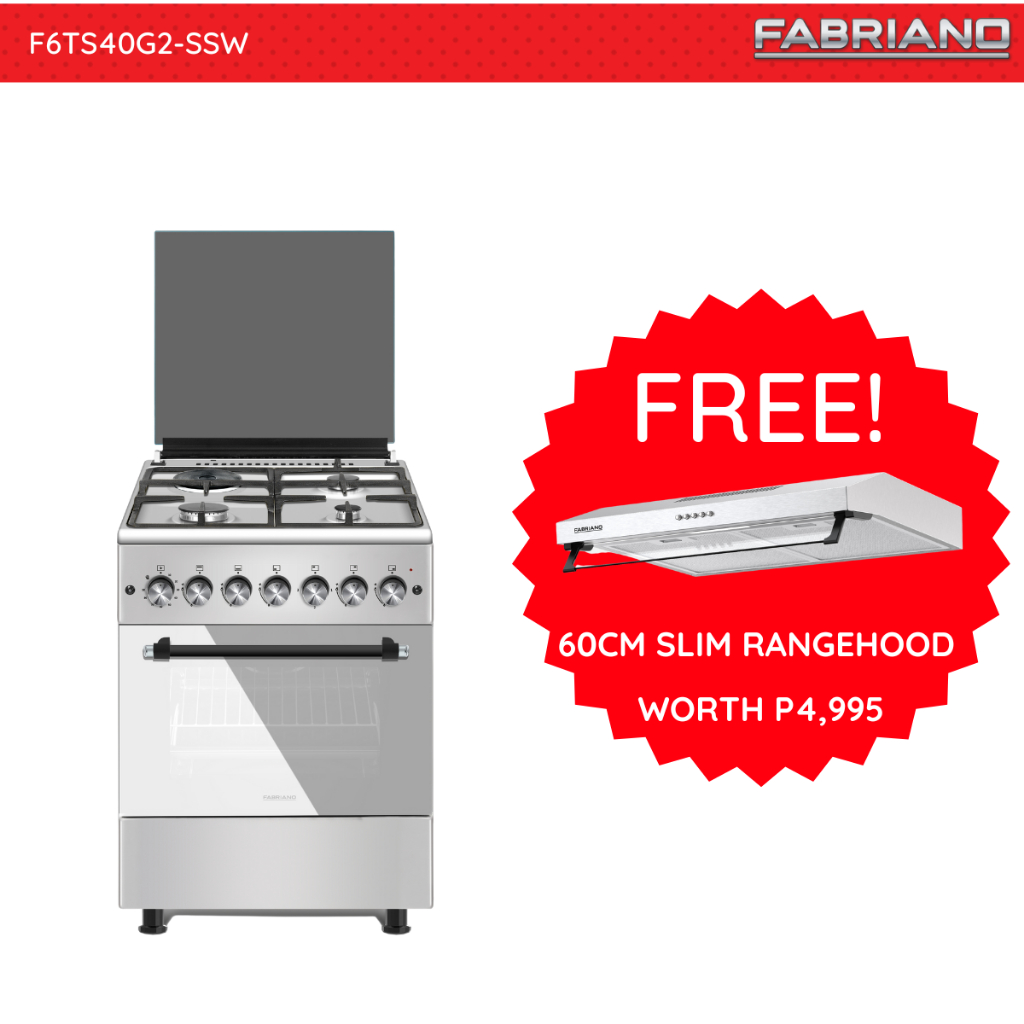Fabriano Gas Range - F6TS40G2-SSW 60cm, 4 Gas Burners + Gas Oven ...