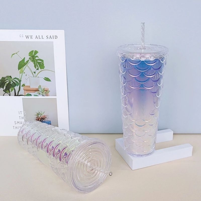 New arrival 710ml New Mermaid Scales Cup Fish Scale Cup Tumbler Double ...