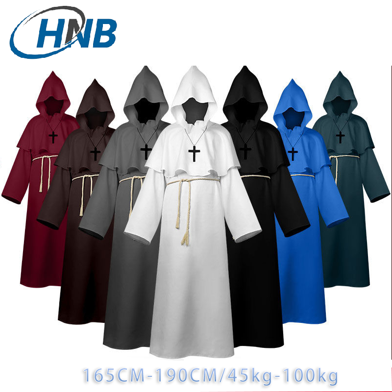 HNB Medieval Monks Hooded Priest Robe Wizard Halloween Cosplay Costume ...