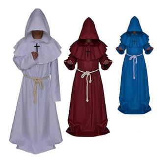 Wizard Costume Medieval Monk Friar Robe Christian Priest Hooded Cape ...
