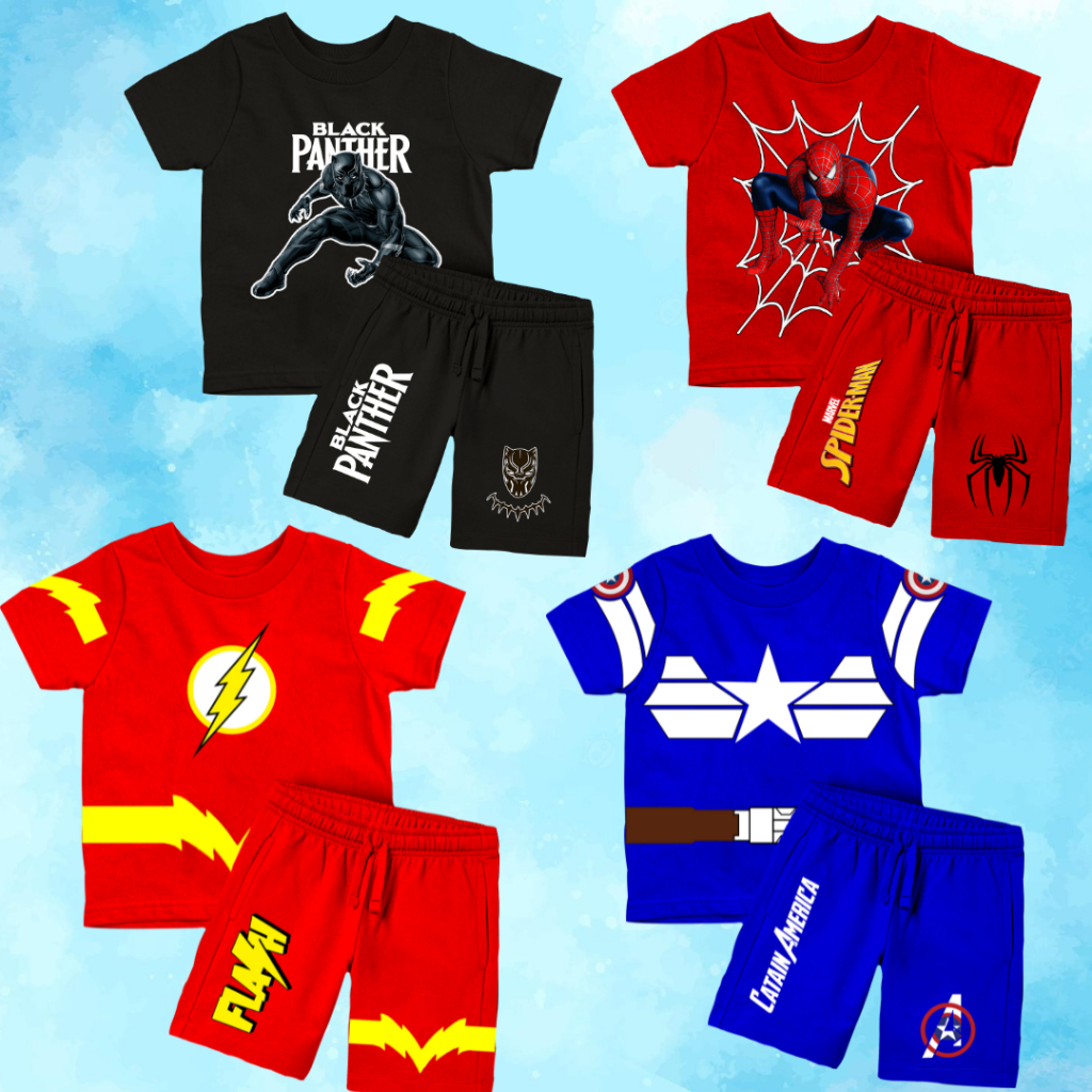 Full Cotton Terno Shirt and Short for Kids Superhero | Shopee Philippines