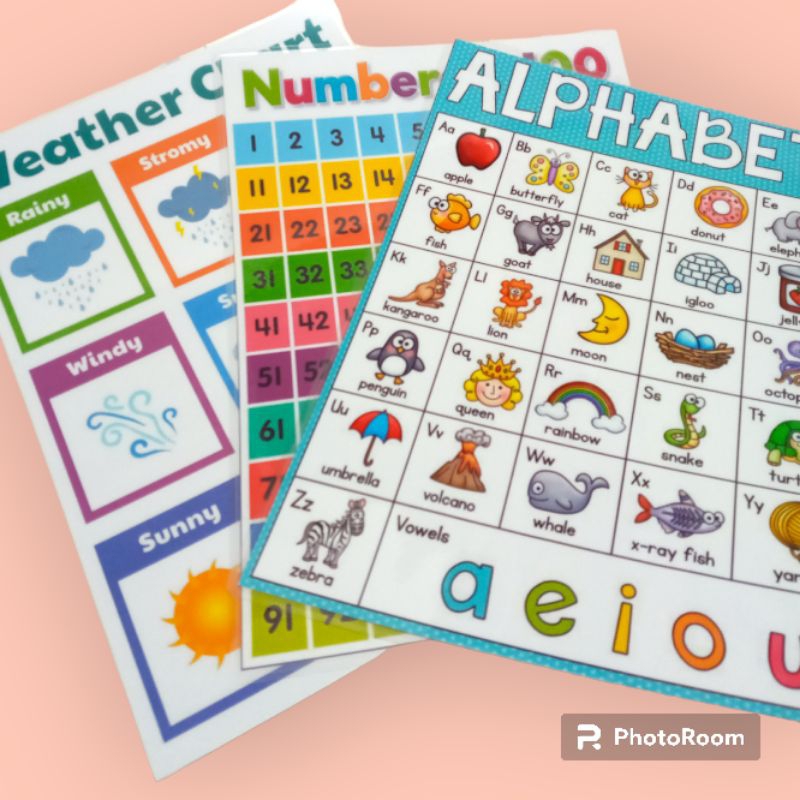 Alphabet Number weather laminated chart english kids school learning ...