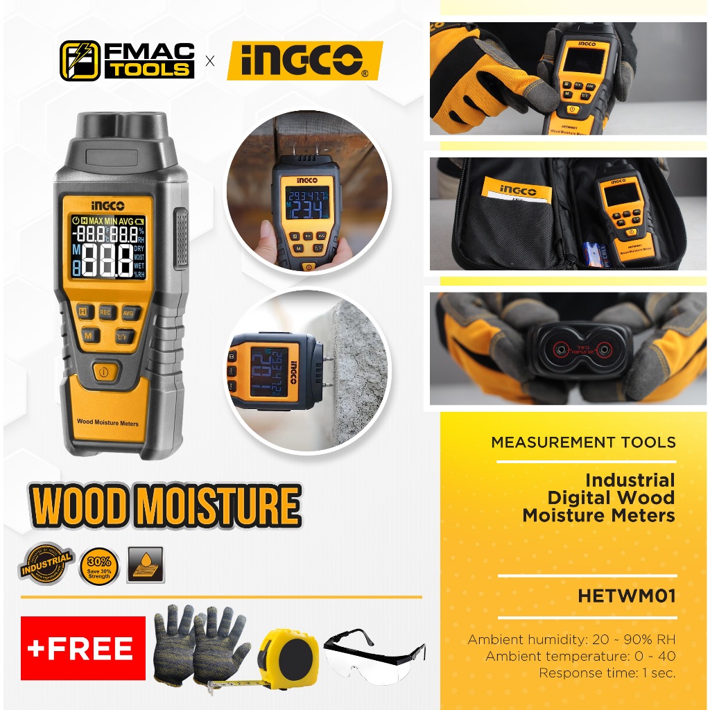 INGCO Industrial Digital Wood Moisture Meters HETWM01 + FREEBIES FMAC ...