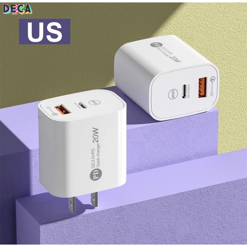 Original 20W Fast Charger USB Port+PD QC3.0 Port Cable Dual Port Type C Charger Portable Adapter ...
