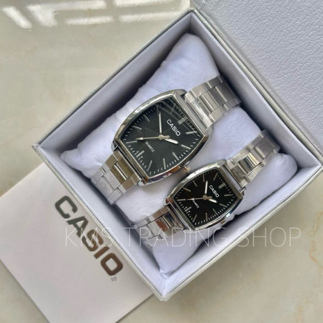NEW! Casi0 Analog Quartz Stainless Steel Watch Couple free Casio box ...