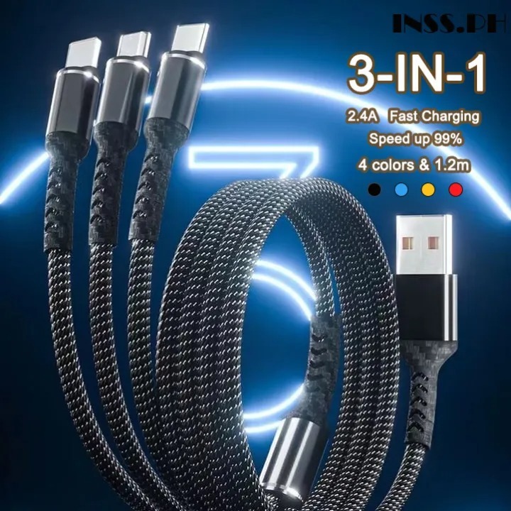 3 in 1 120W Fast Cable USB Charging Cord Liquid Silicone Universal ...