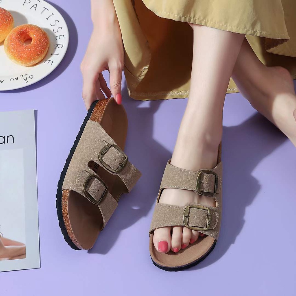 New style korea Plush surface two strap flat sandals for women Summer ...