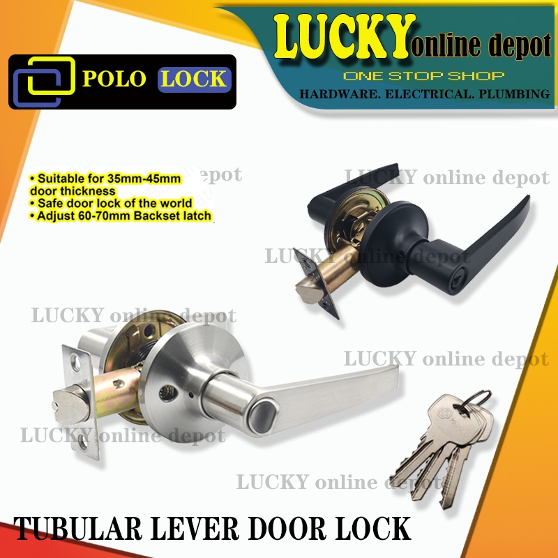 PL88013 POLOLOCK TUBULAR LEVER DOOR KNOB LOCK SET ( MB / SN ) | Shopee ...