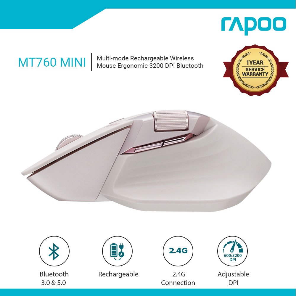 Rapoo MT760 Mini Multi-mode Rechargeable Wireless Mouse Ergonomic 3200 ...