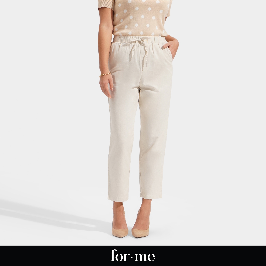 ForMe Slim Drawstring Cozy Pants for Women (Beige/Off White) | Shopee ...