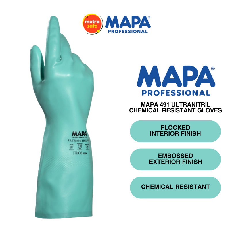 MAPA 491 Ultra Nitrile Chemical Resistant Long Reusable Gloves Heavy ...