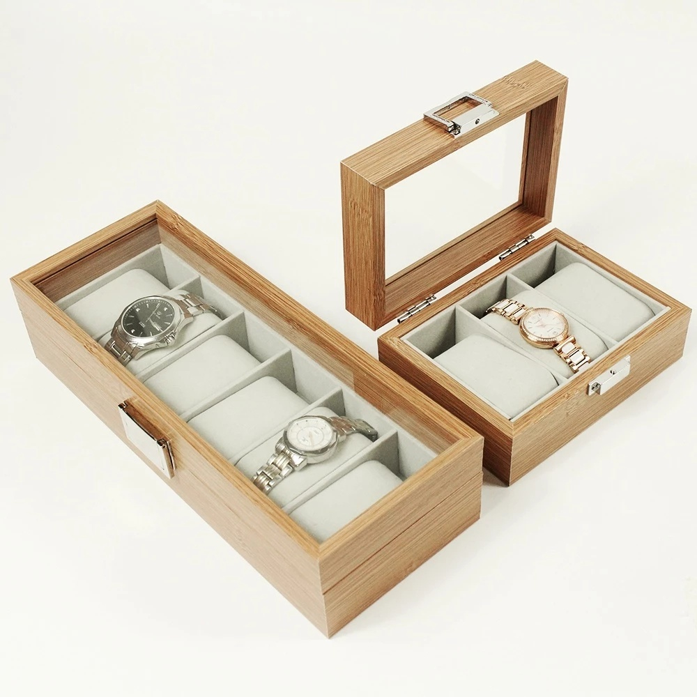 Watches Case 3/6/12 Grid Slot Wooden Glass Watch Box Display Jewelry ...