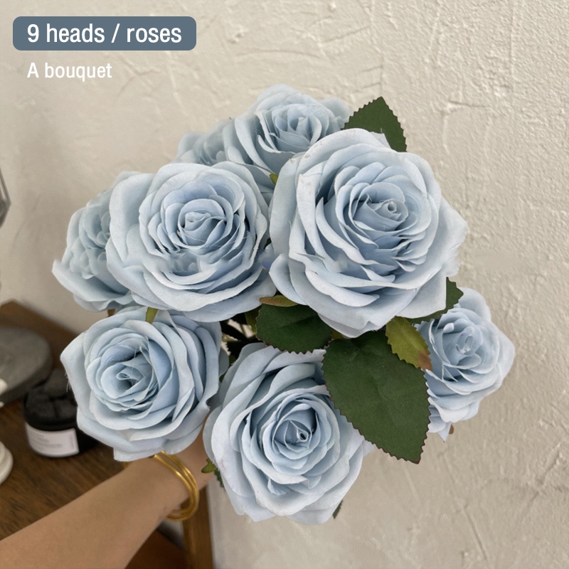 Simulation 9 head bouquet of roses home decoration wedding decoration ...