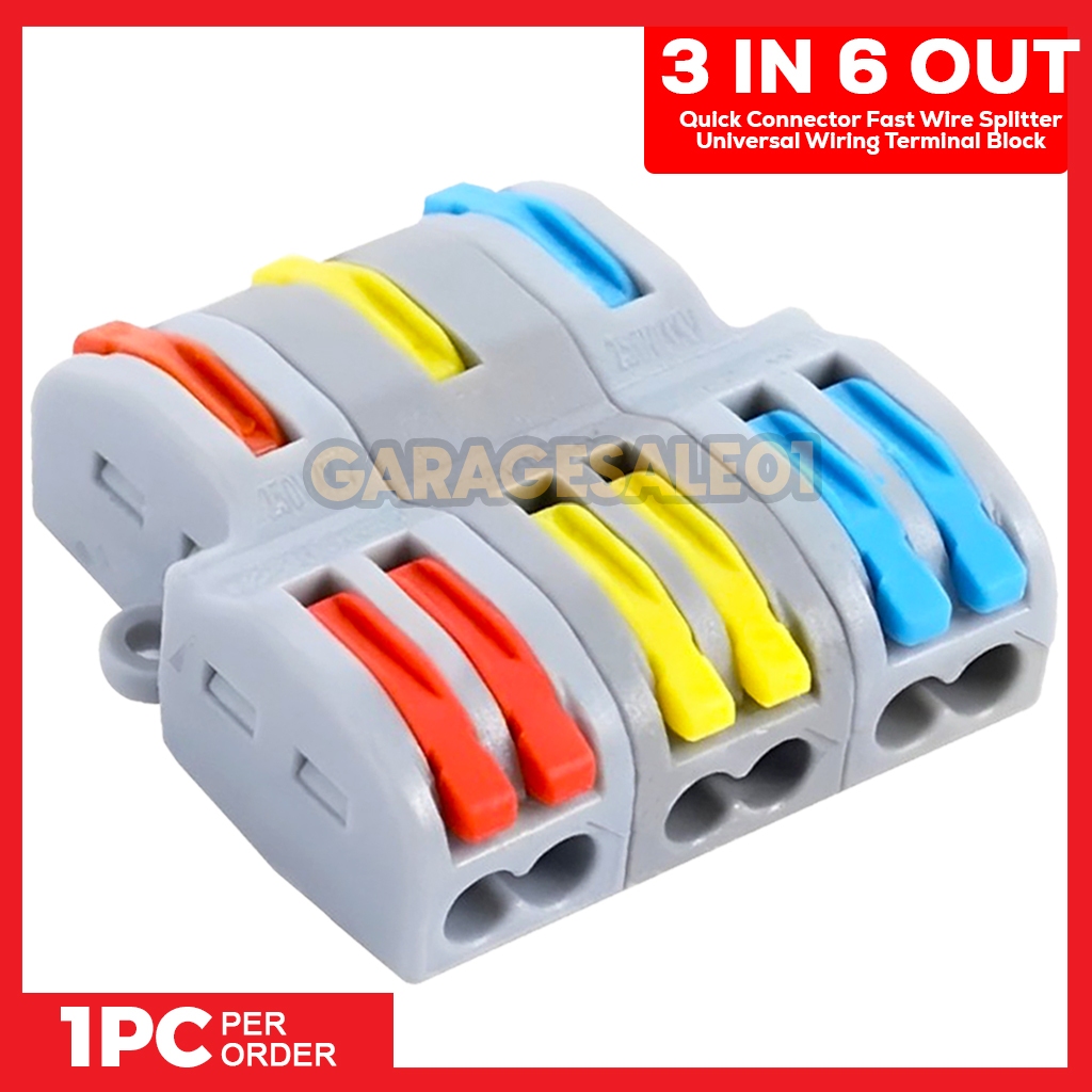 🟨Universal Wire Connector 3 IN 6 OUT Quick Connector Fast Wire Splitter ...