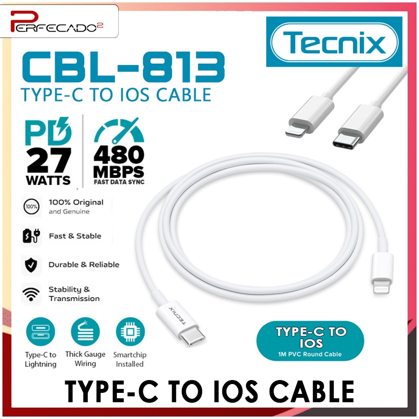 TECNIX CBL-813 TYPE-C to IOS Cable PD27W Fast Charging Data Cable (Type ...