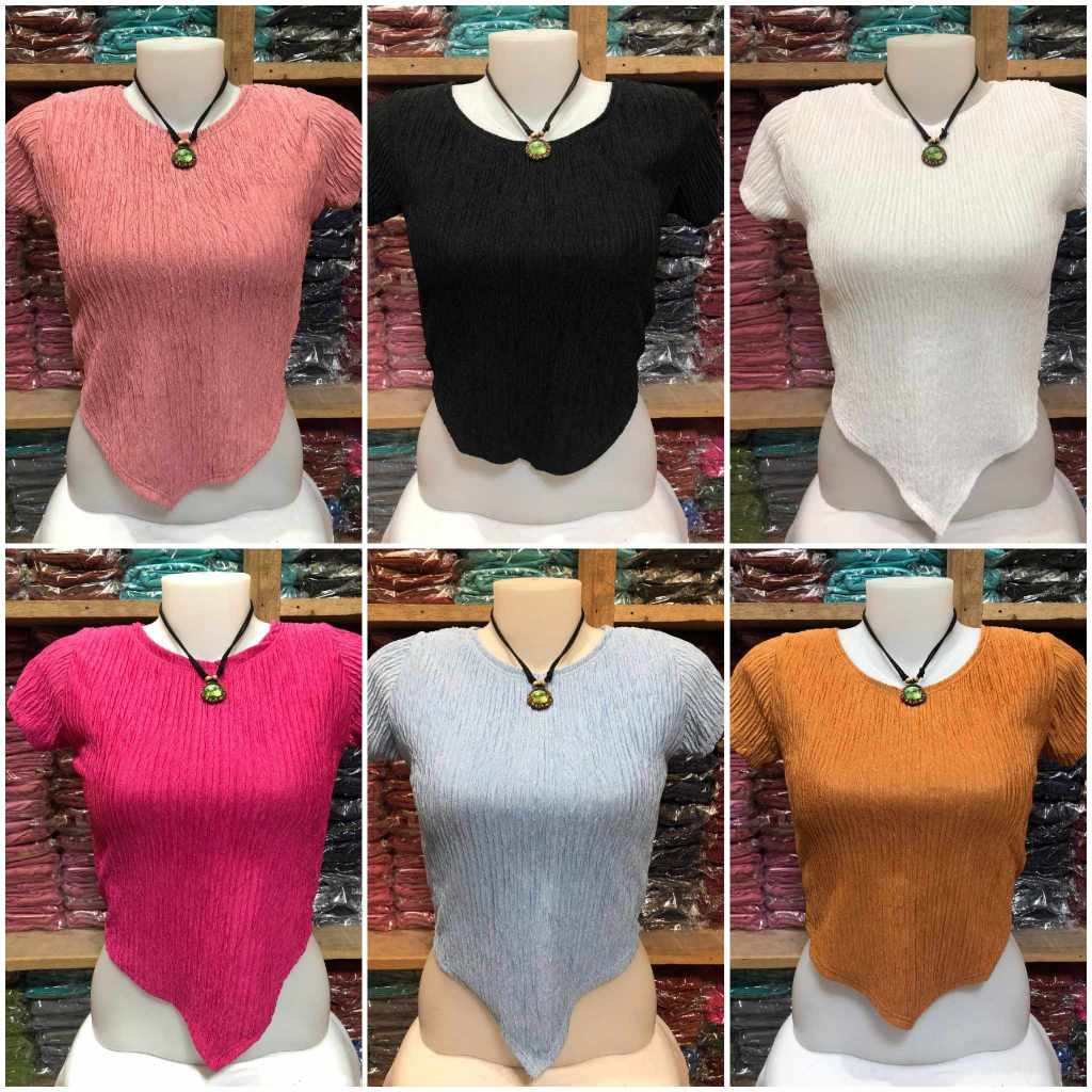 Rose Plain Bark Crepe Round Neck Bandana Tops | Shopee Philippines