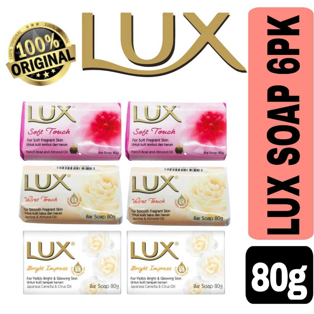 Lux Soap 6pk Bright Impress/Soft Touch/Velvet/Aqua Sparkle Touch 70/80g ...