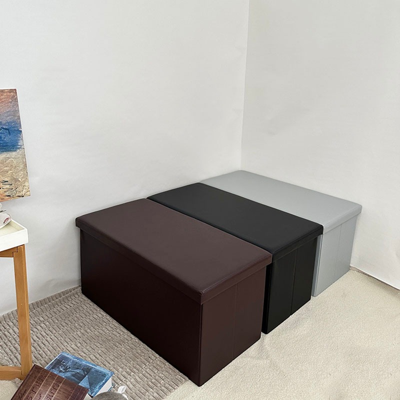 Foldable Leather Ottoman Storage Box Stool 76x38x38 Rectangular Storage ...