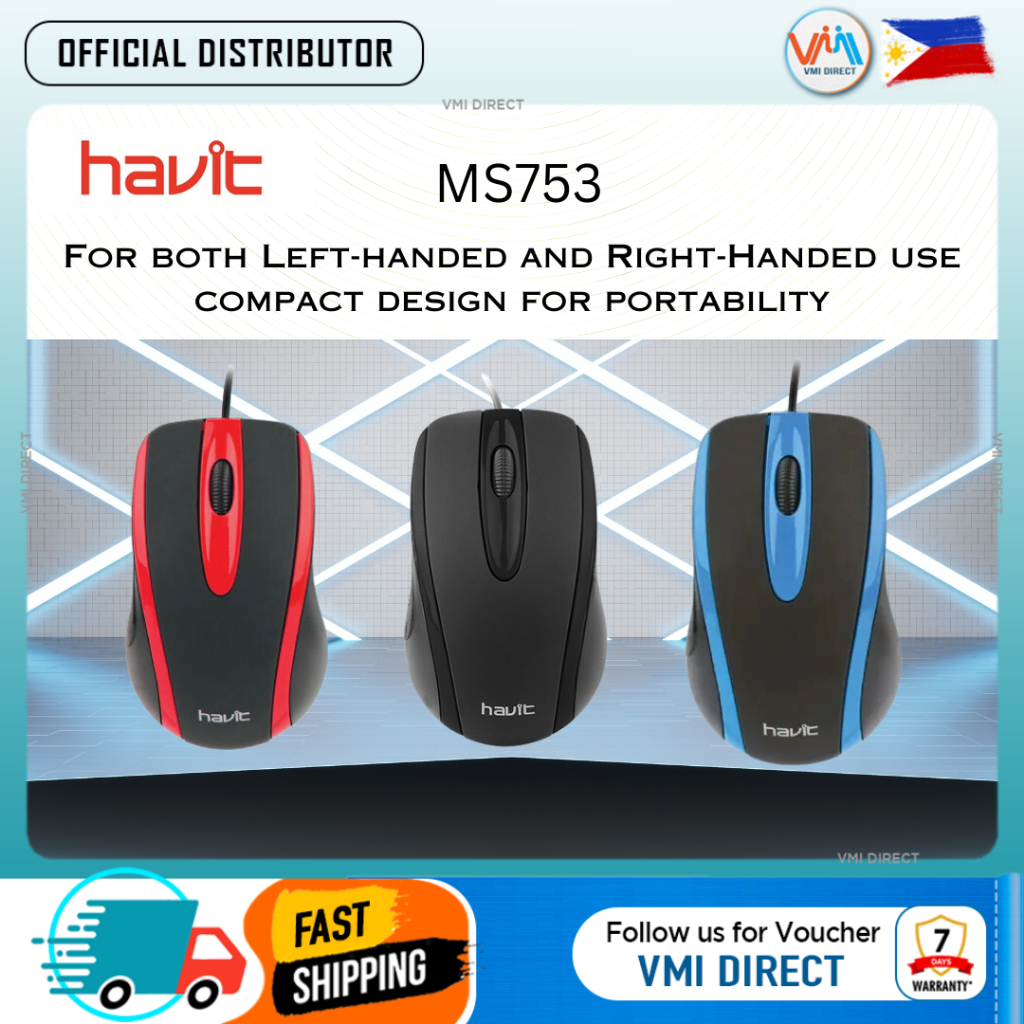 Havit MS753 Wired 1000 DPI optical engine Mouse For both Left-Handed ...