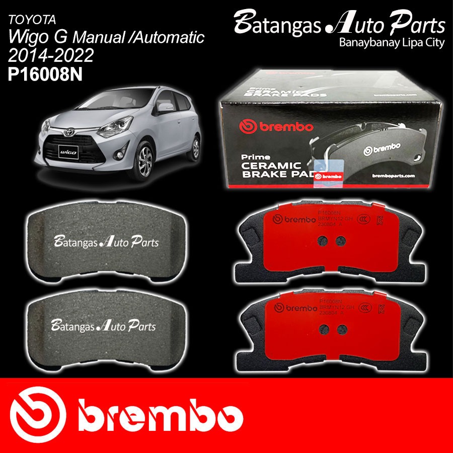 BREMBO FRONT BRAKE PAD TOYOTA WIGO G MANUAL / AUTOMATIC 2014-2022 1SET 4PCS | Shopee Philippines