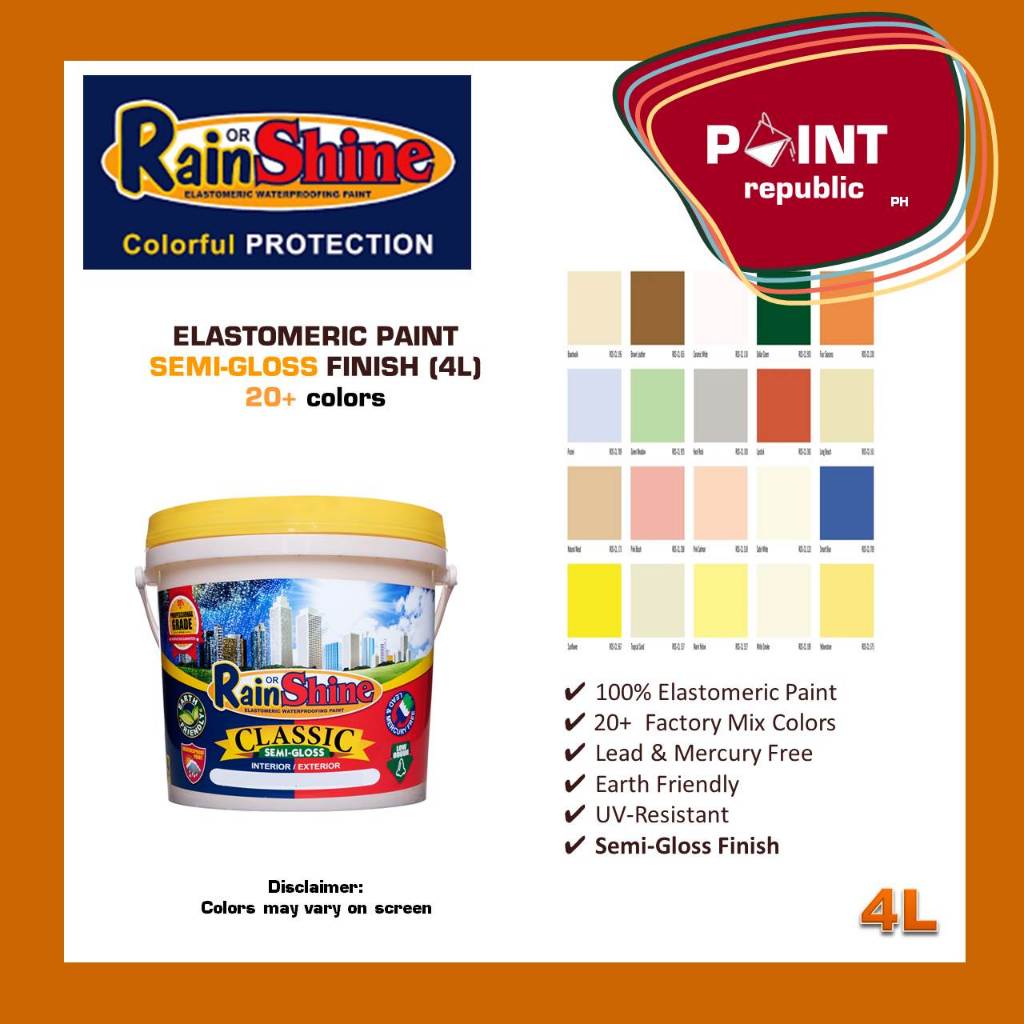 Rain or Shine Classic Semi Gloss Elastomeric Paint-4L | Paint Republic ...