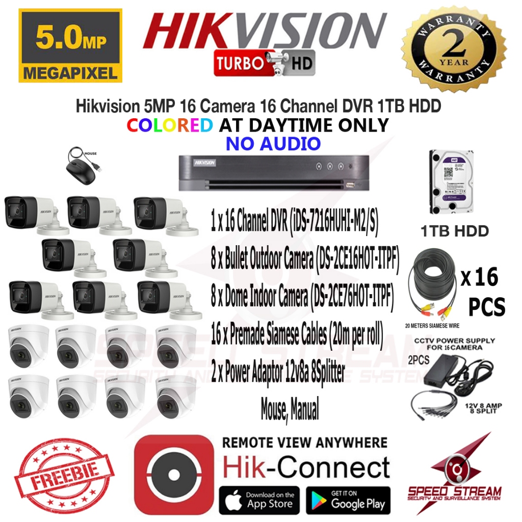 Hikvision 5MP 16 Camera 16 Channel DVR 1TB HDD Turbo HD CCTV Package ...