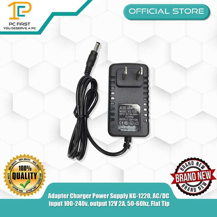 Adapter Charger Power Supply KG-1220, AC/DC input 100-240v, output 12V 2A, 50-60hz, Flat Tip ...