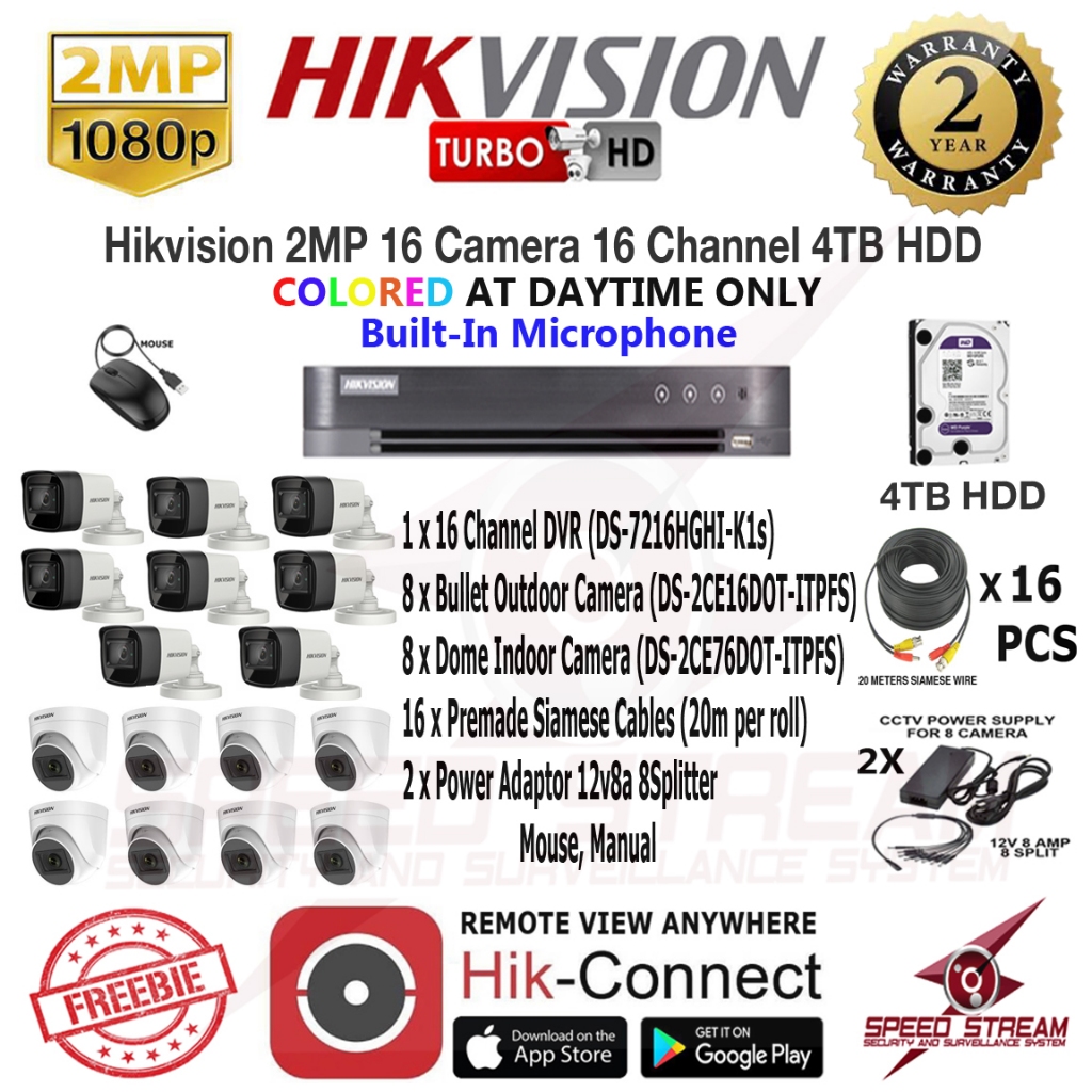 Hikvision 2MP with Audio 16 Camera 16 Channel DVR 4TB HDD CCTV Package ...